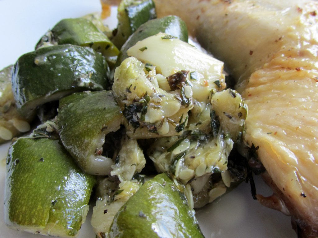Crushed courgettes and roasted chicken | Lucie Loves Food
